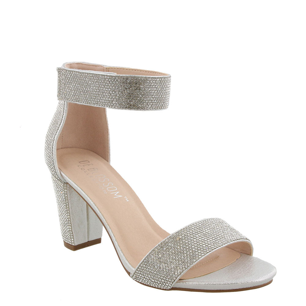 De Blossom Nicky Silver Shimmer Velcro Strap Heel – Eclectic Boutique
